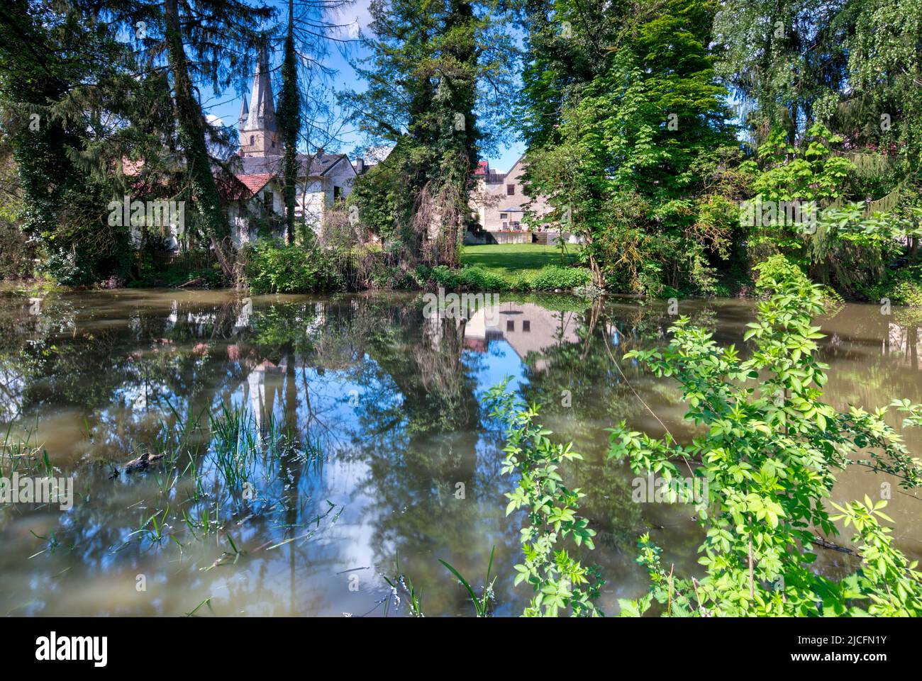 Mühlensteg, river, An der Baunach, green area, village view, Baunach ...