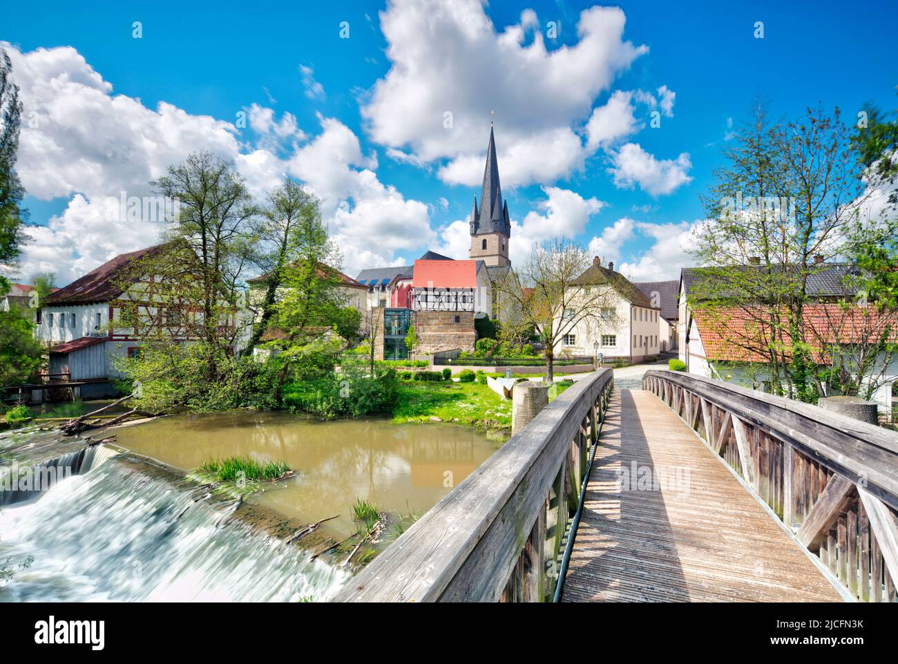 Mühlensteg, bridge, river, An der Baunach, green area, village view ...