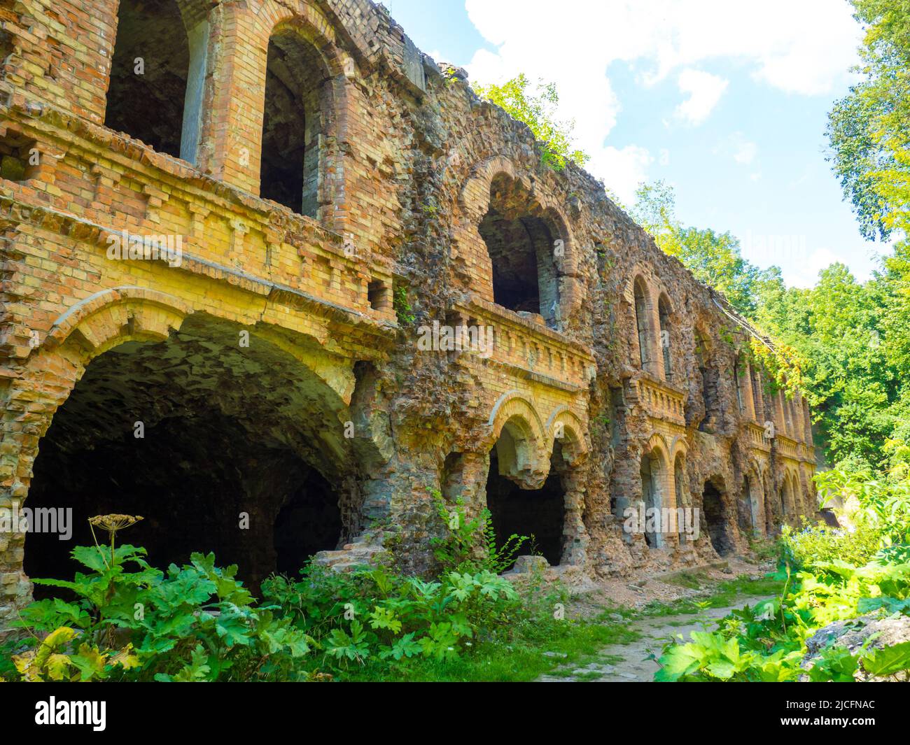 Abandoned fortress outside, ruined wooded citadel Tarakaniv, Ukraine ...