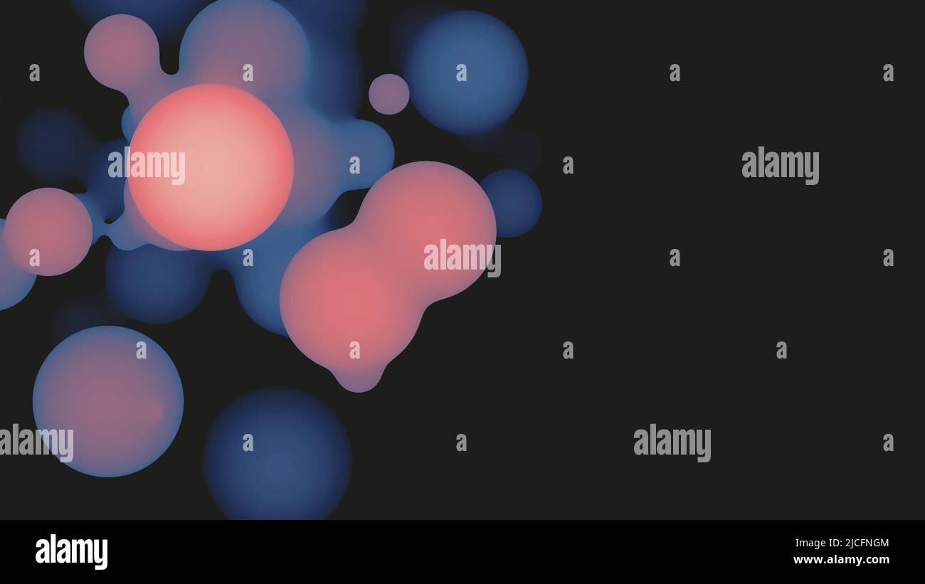 Abstract 3d fluid metaball shape with violet balls. Synthwave liquid ...