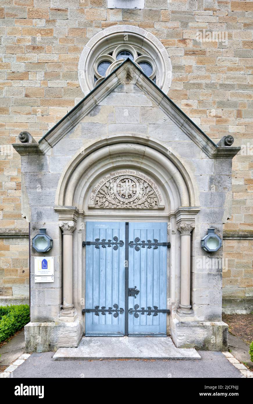 Church, Peter and Paul Protestant, house facade, portal, village view ...