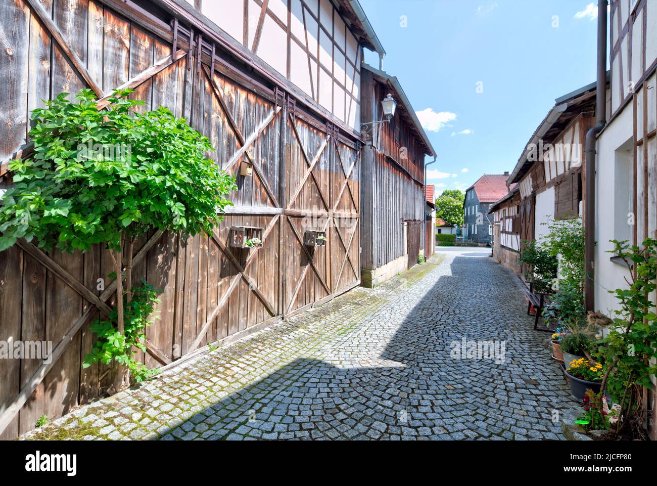 Half-timbering, house facade, alley, town architecture, townscape ...