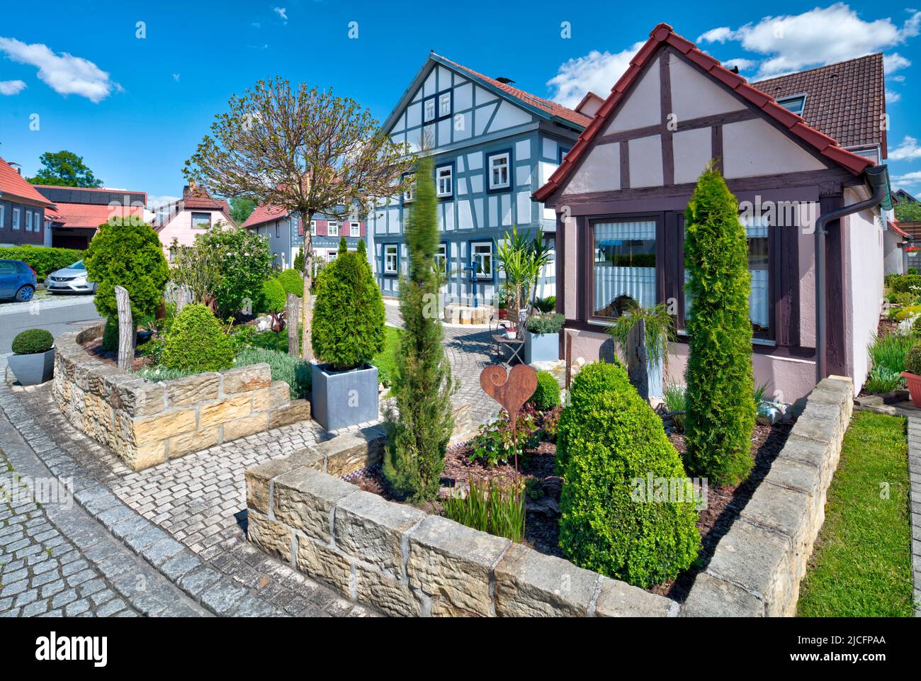 Half-timbering, house facade, garden, urban architecture, townscape ...