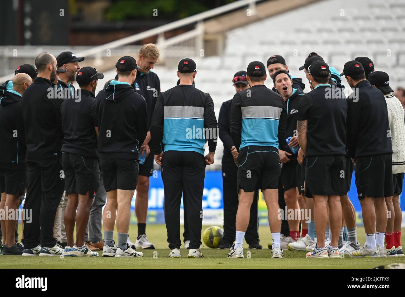 New Zealand squad having a team talk during the warmup session Stock ...