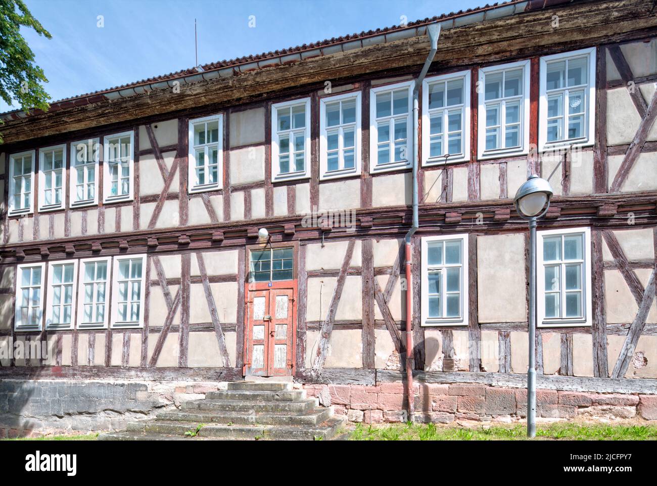 Old school, front door, entrance, vacancy, house facade, half-timbered ...