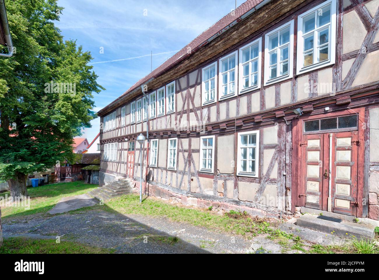 Old school, front door, entrance, vacancy, house facade, half-timbered ...