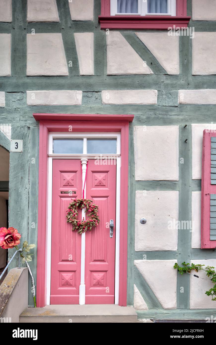 front door, entrance, half-timbering, house facade, spring, Königsberg ...