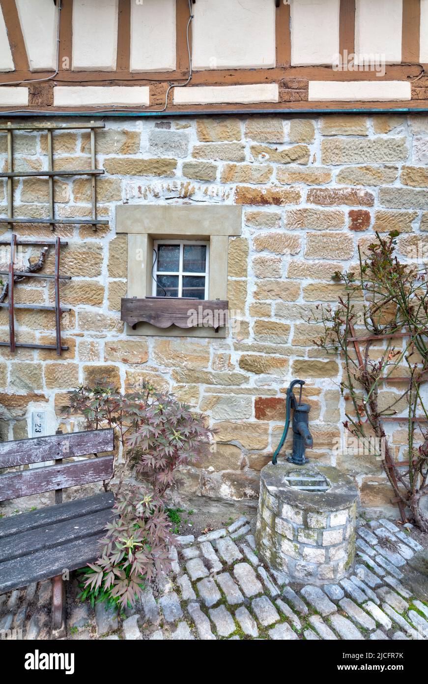 half-timbering, house facade, alley, spring, Königsberg, Hassberge ...
