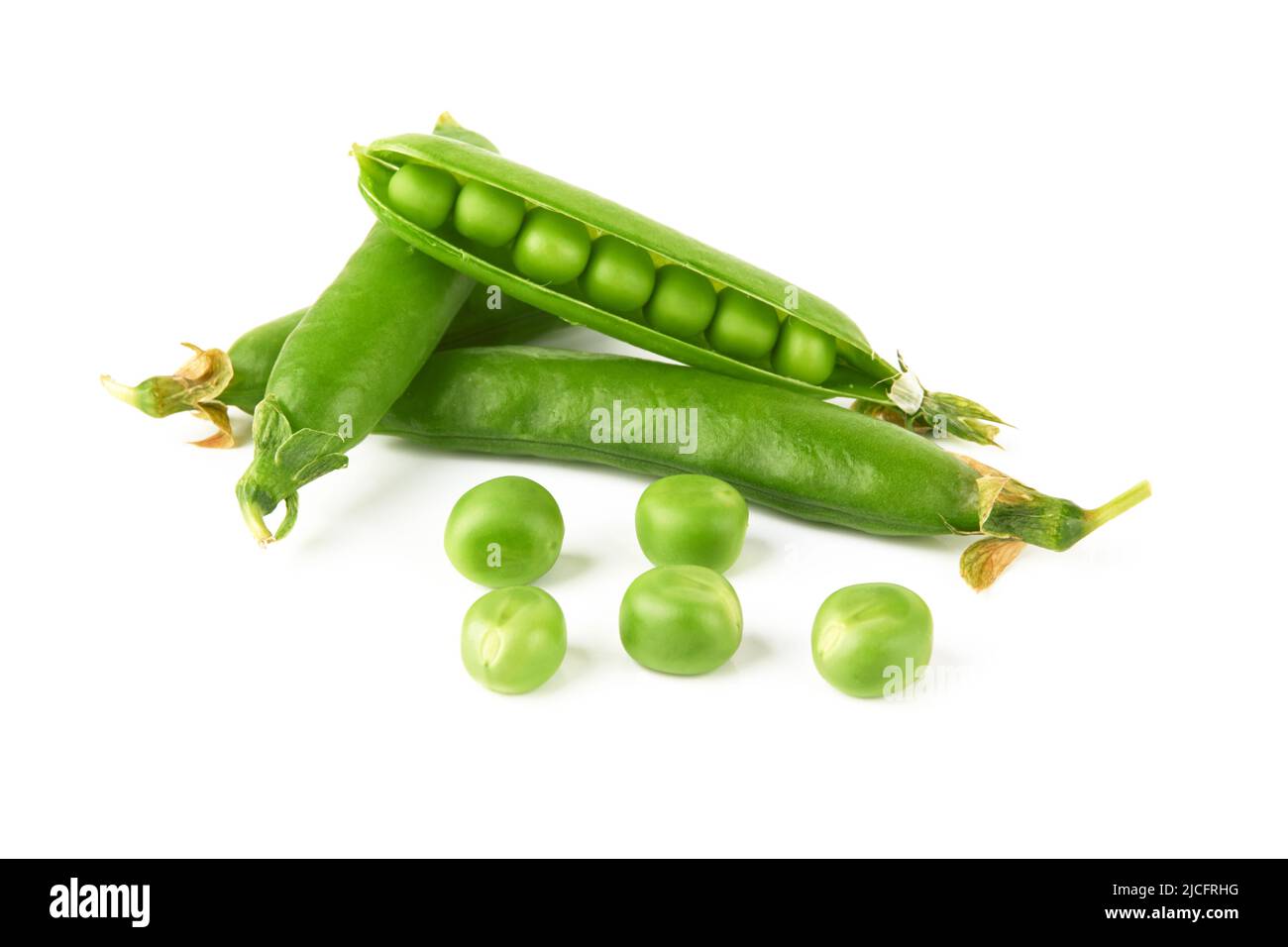 Fresh green peas isolated on white background Stock Photo - Alamy