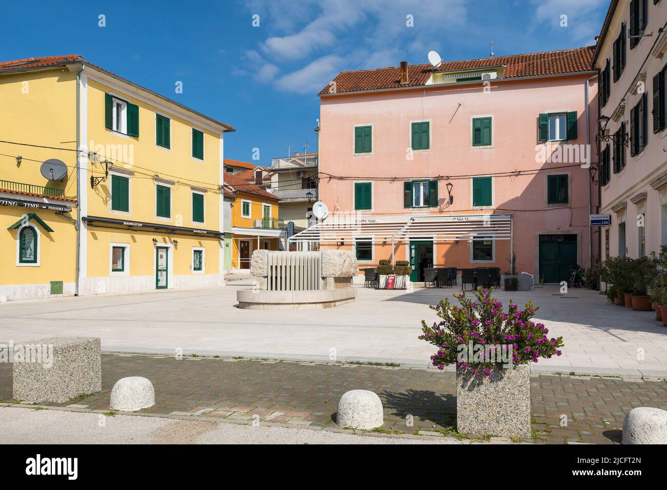 Square with typical houses in the small town of skradin hi-res stock ...
