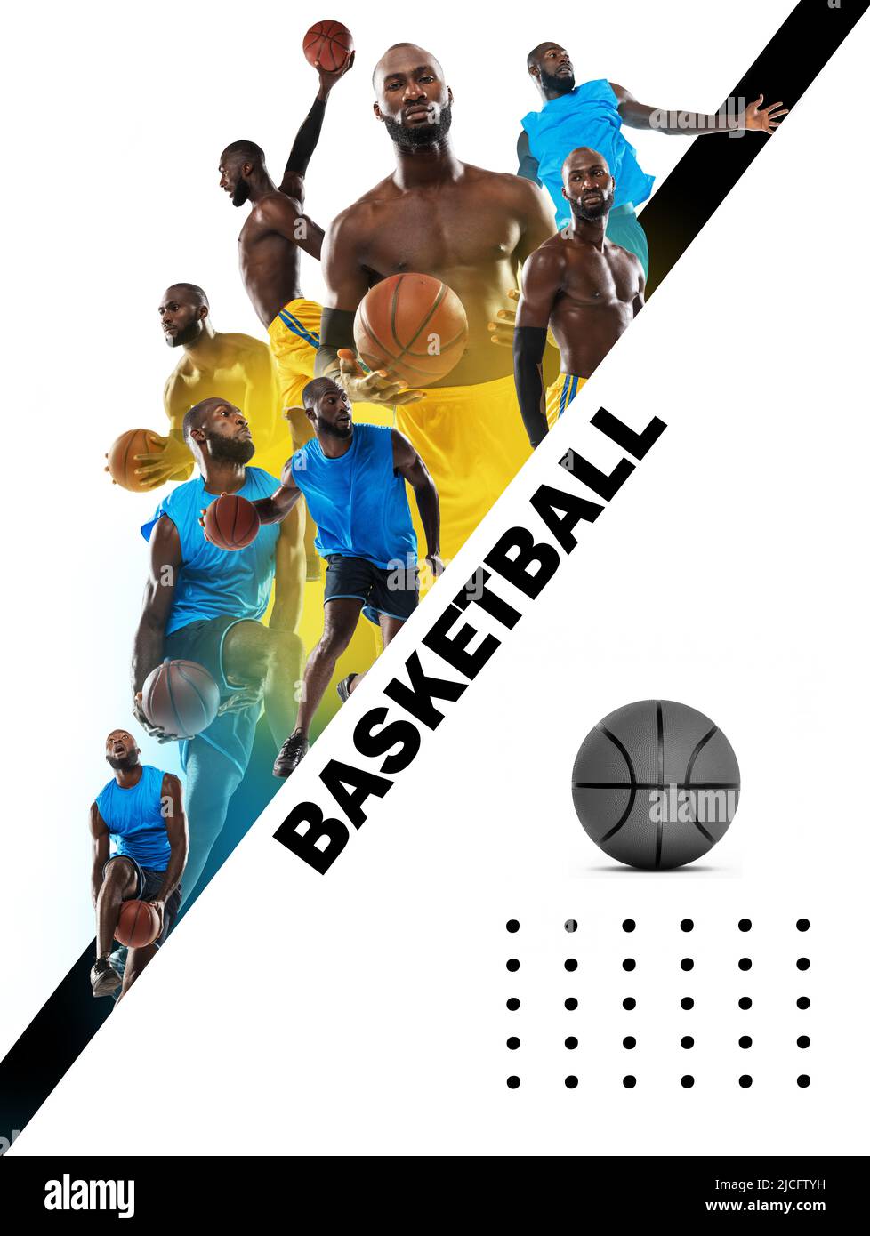 Sports poster with different images of male professional basketball ...