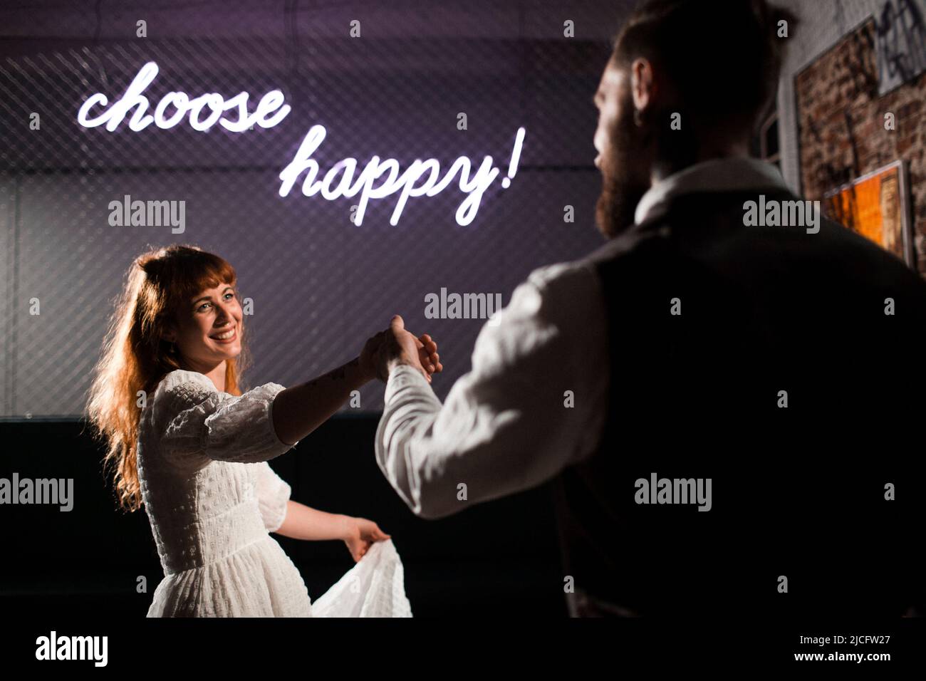 Neon sign choose happy hi-res stock photography and images - Alamy