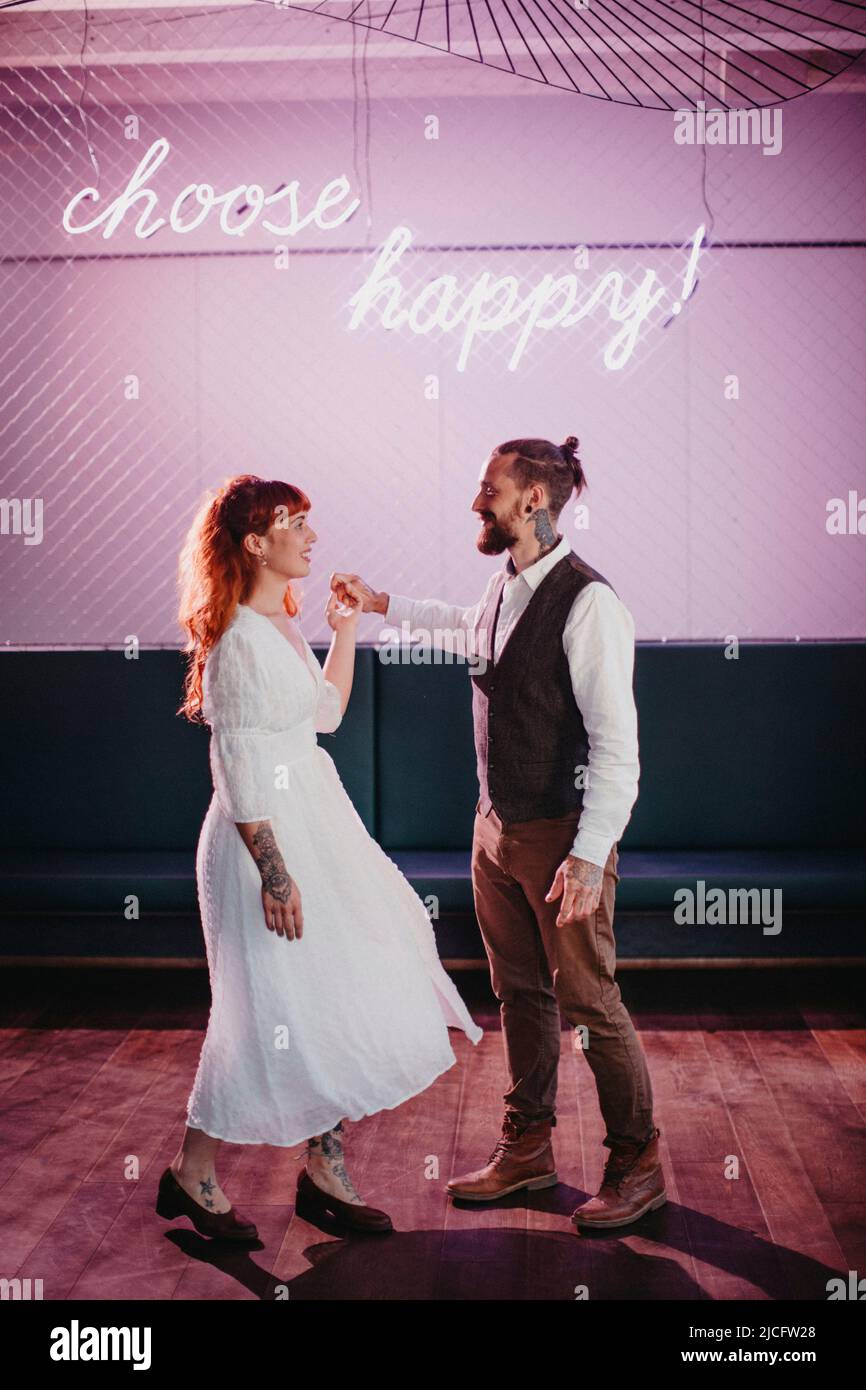 Neon sign choose happy hi-res stock photography and images - Alamy