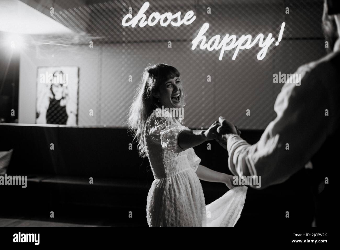 Neon sign choose happy hi-res stock photography and images - Alamy
