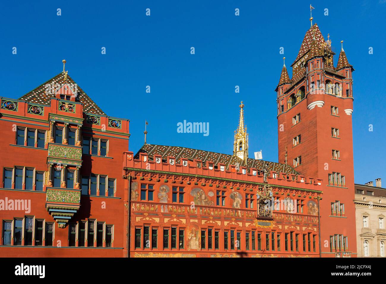 Basel, city hall, main facade, red brick, market place Stock Photo - Alamy