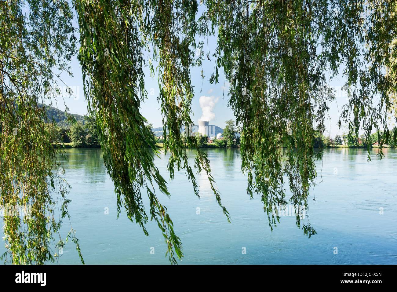 Rhine cycle path, view from the German bank of the Rhine to the ...
