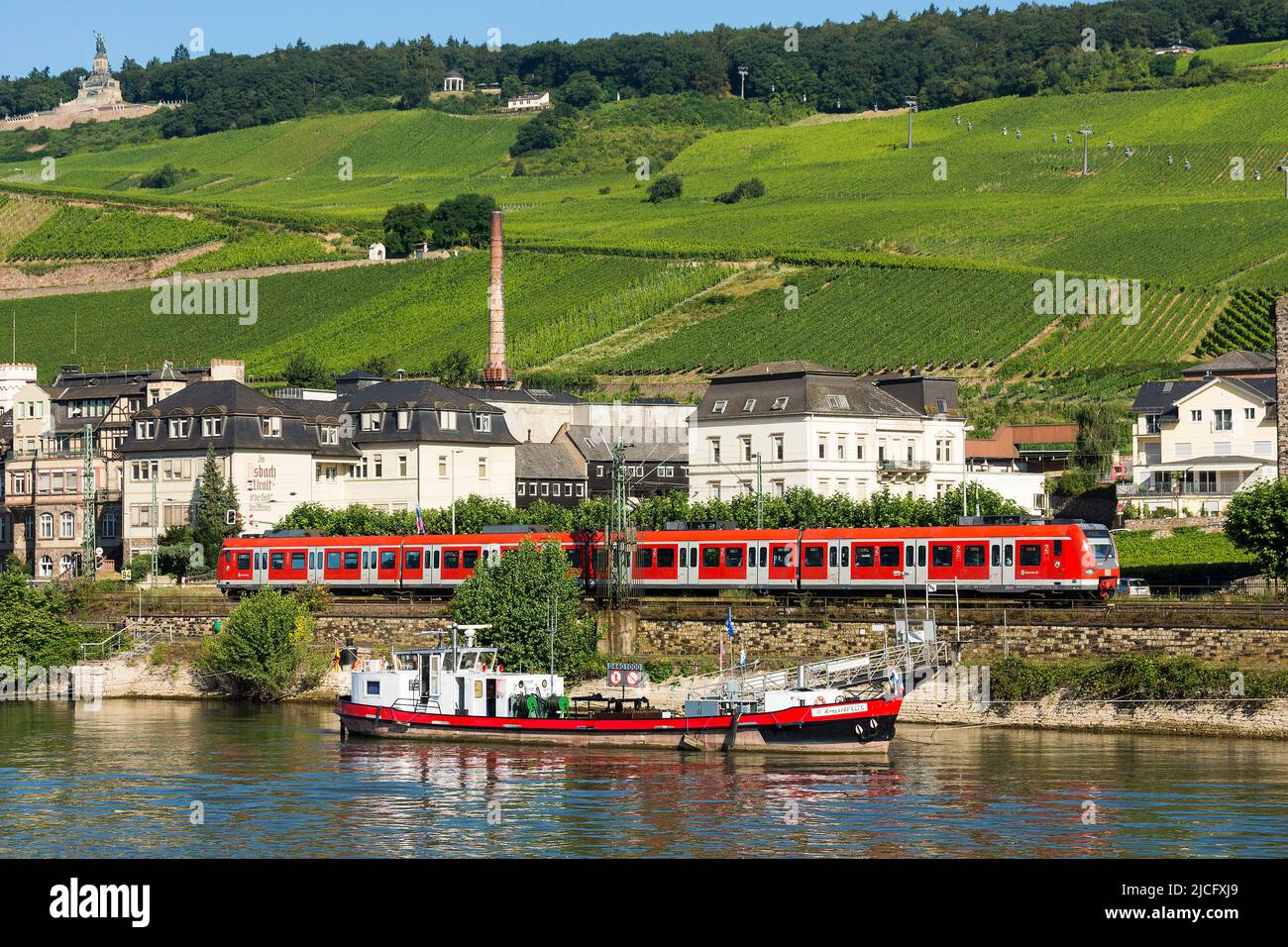 Germany, Hesse, Rheingau, view to Rüdesheim, Niederwalddenkmal ...