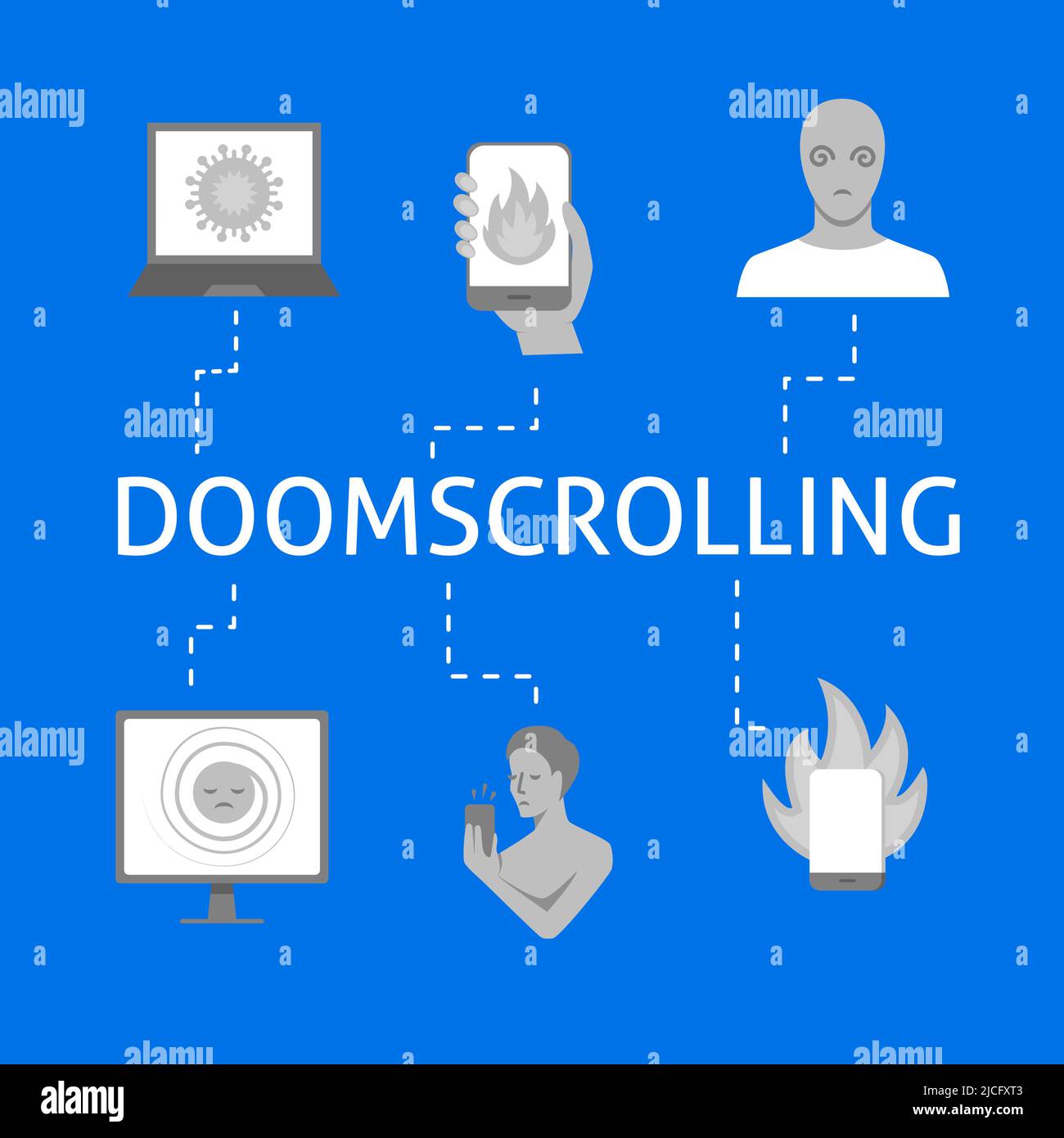 Doomscrolling concept poster in flat style. Doom surfing, bad news reading. Vector illustration ...