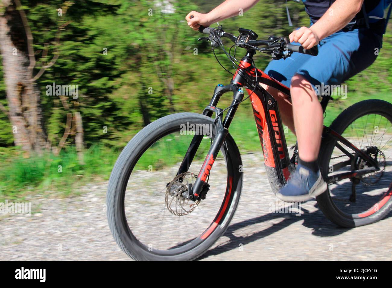 Mountain bike rider, mountain biker, e-biker on the way to ...