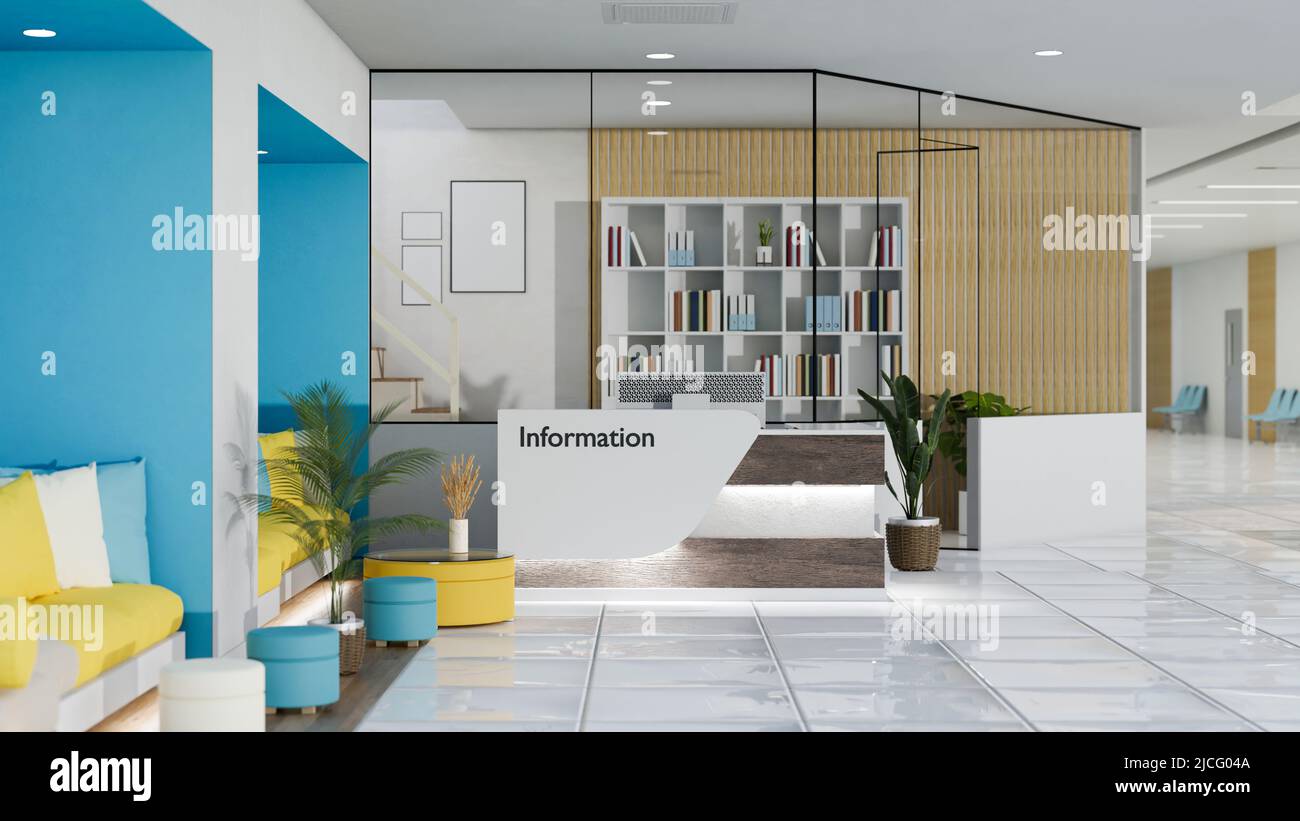 Modern medical clinic or hospital information lobby interior design ...