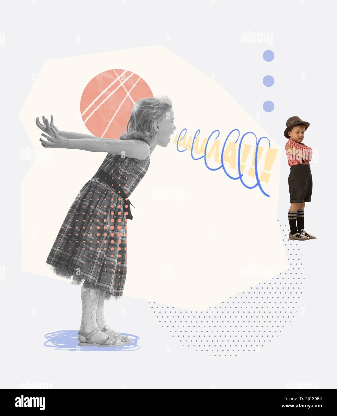 Contemporary art collage. Conceptual image of little girl, child ...