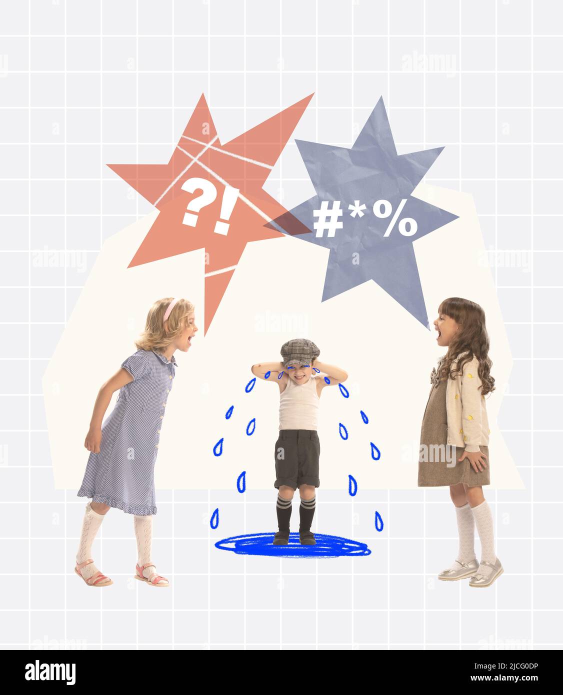 Contemporary art collage. Conceptual image with two girls, kids ...