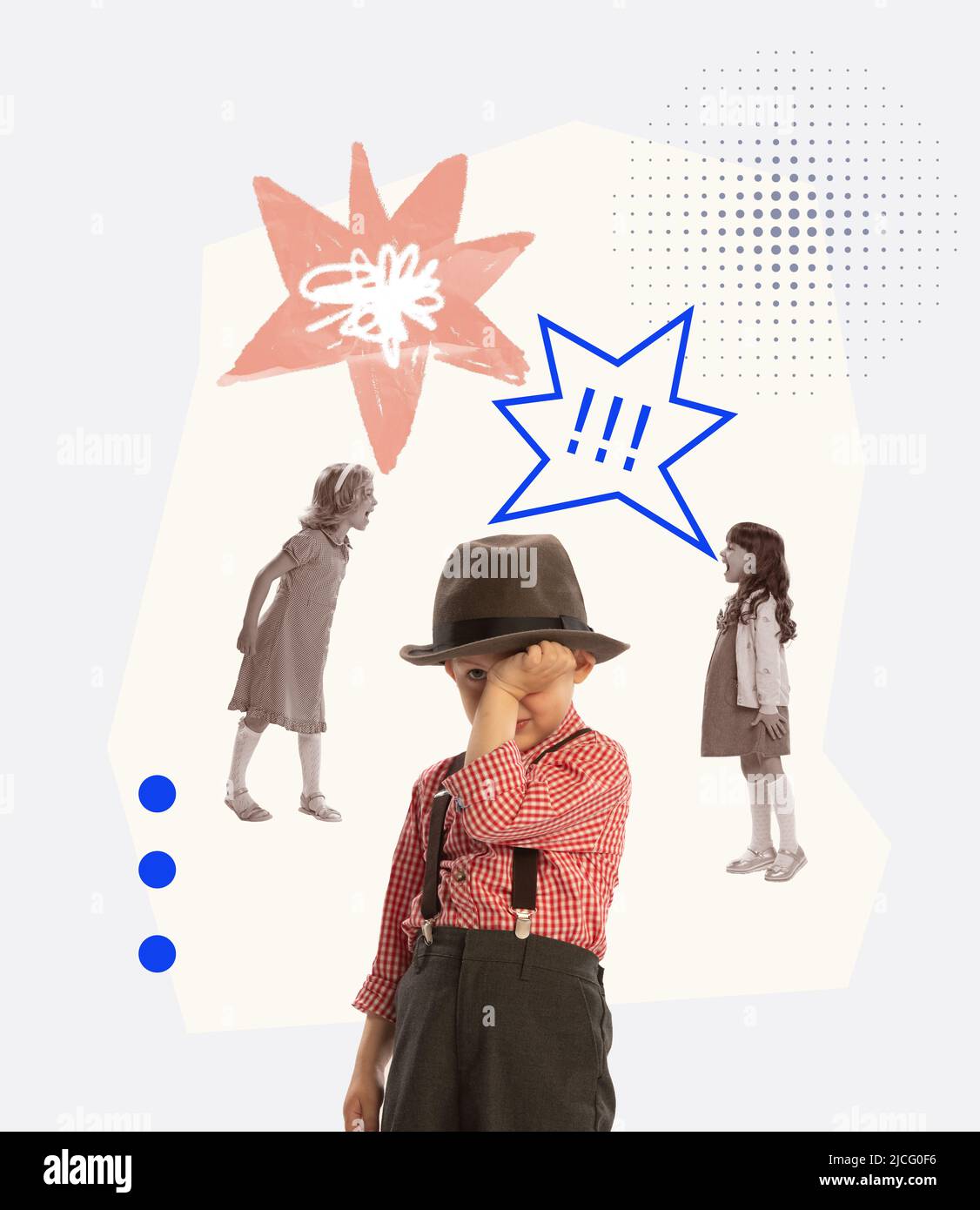 Contemporary artwork. Conceptual image. Two little girls, children ...