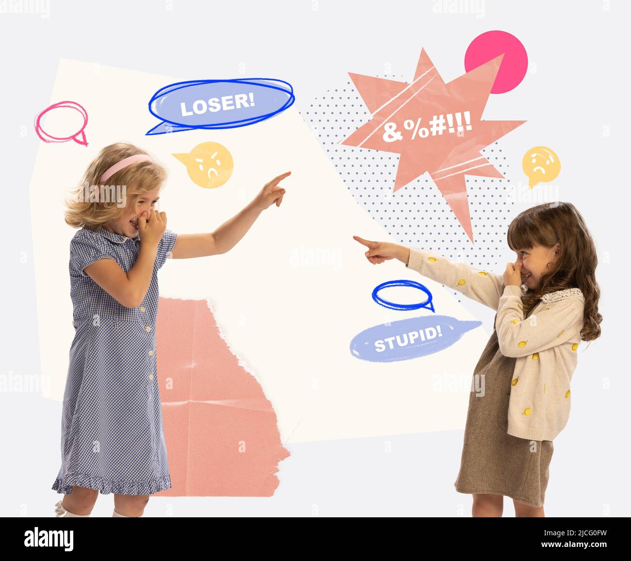 Contemporary art collage. Conceptual image with two little girl, kids ...