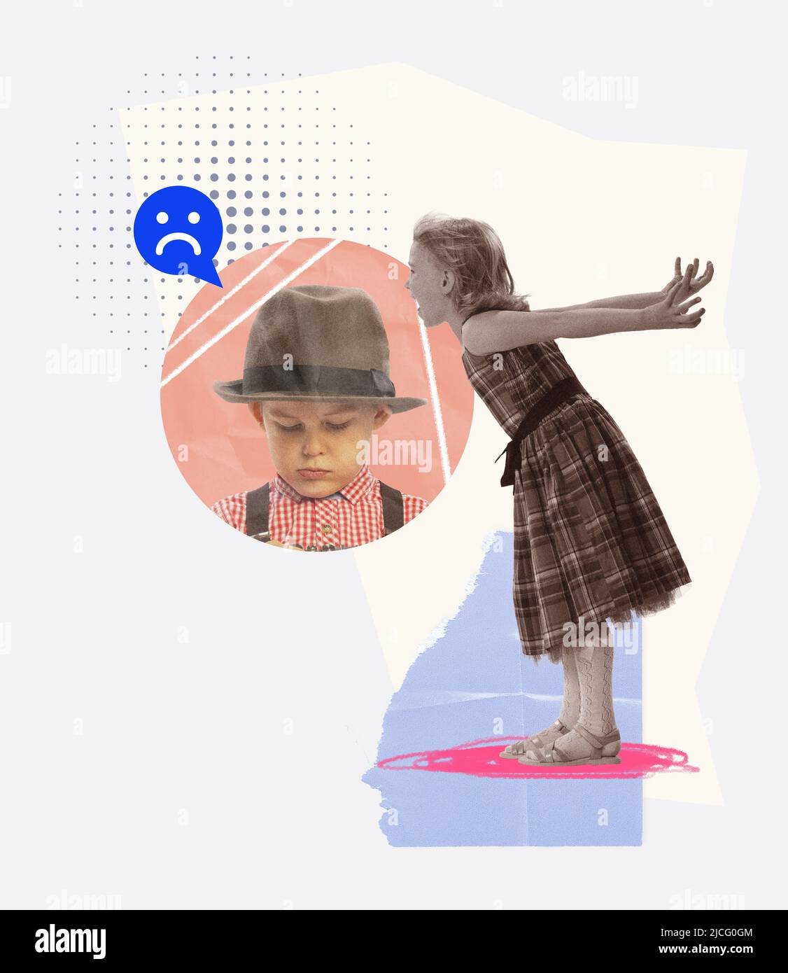 Contemporary art collage. Conceptual image of little girl, child ...