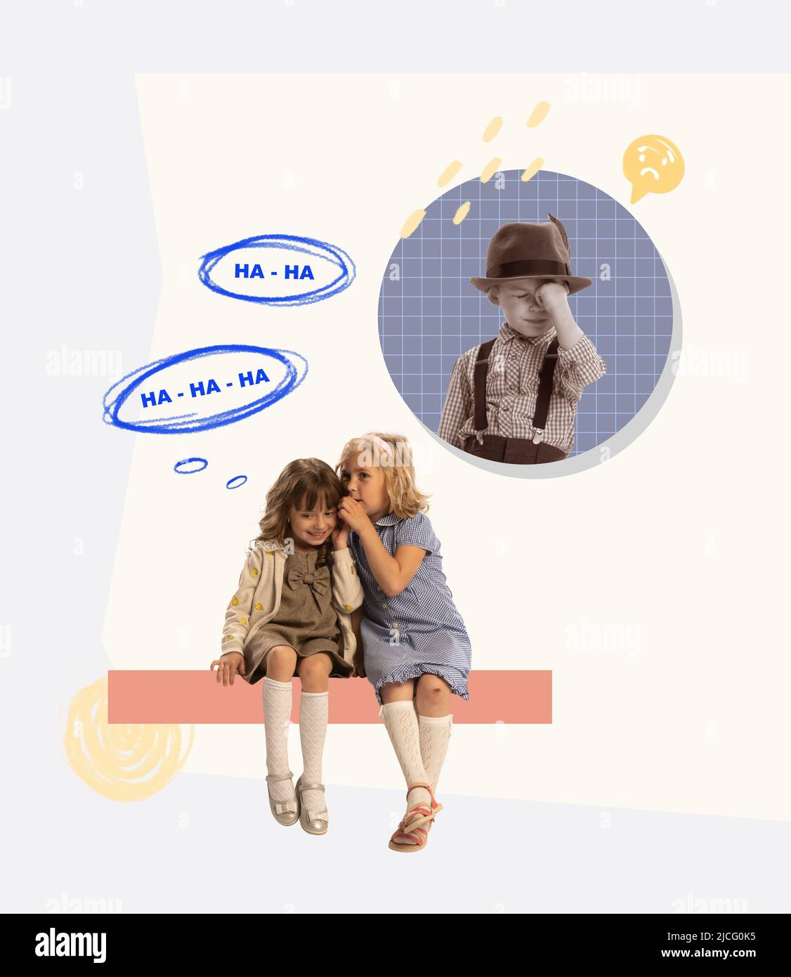Contemporary art collage. Conceptual image with children. Two girls ...