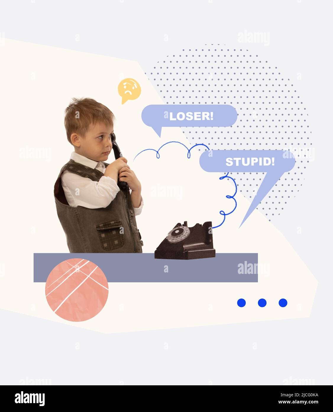 Contemporary art collage. Conceptual image. Little boy, child holding ...