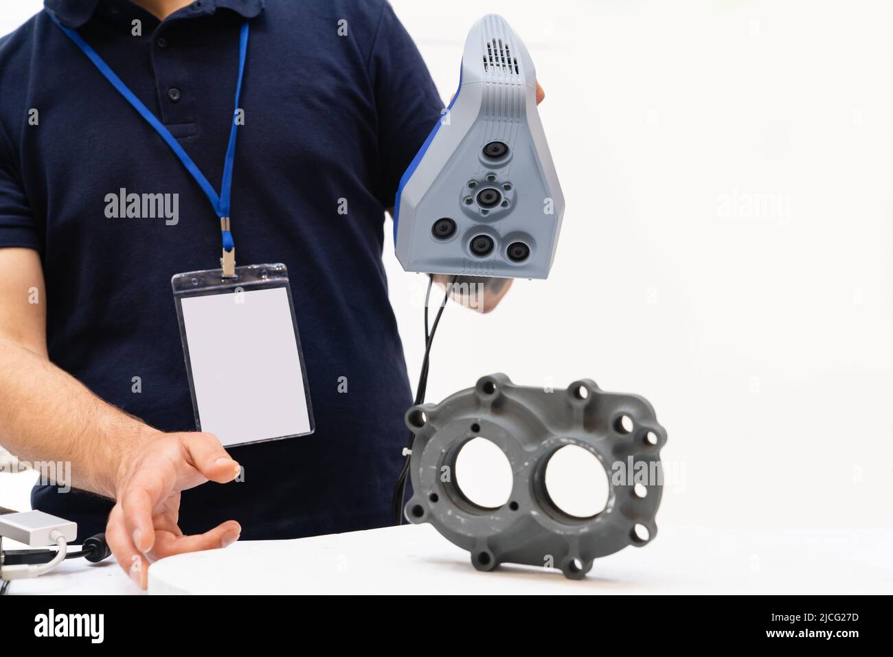 Engineer scans the detail with 3D scanner for reverse engineering Stock ...