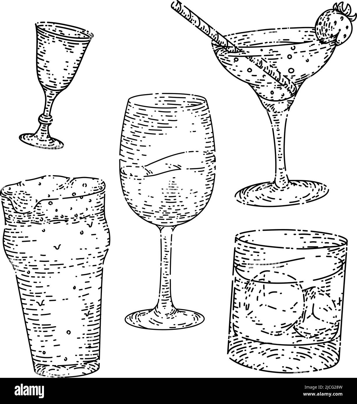drink glass set sketch hand drawn vector Stock Vector Image & Art - Alamy