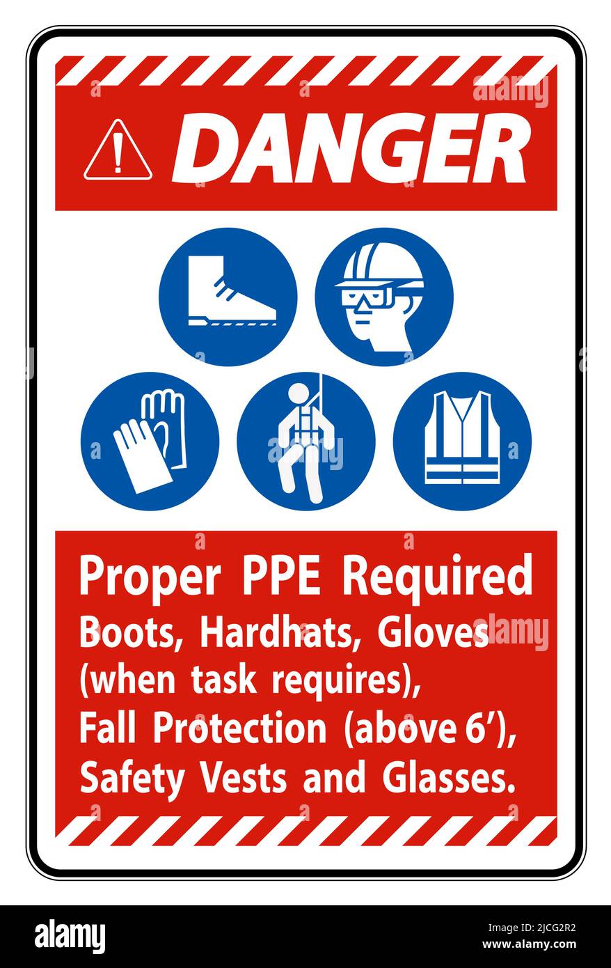 Danger Sign Proper PPE Required Boots, Hardhats, Gloves When Task ...