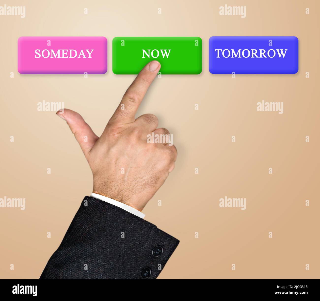 man selecting appropriate button Stock Photo - Alamy