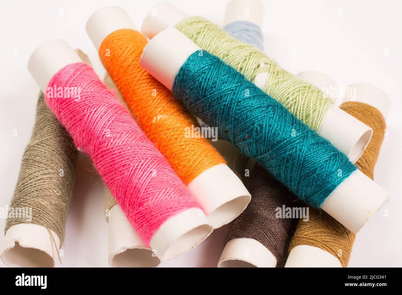 Colorful Cotton Yarns On Rolls For Sewing Thread Spools Used In Fabric