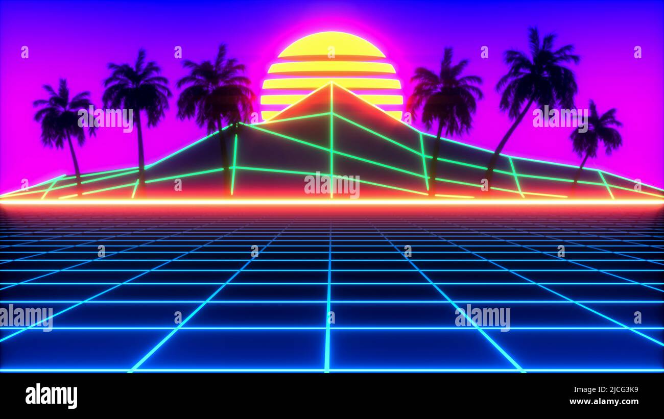 a futuristic technology background,80s style (3d rendering Stock Photo ...
