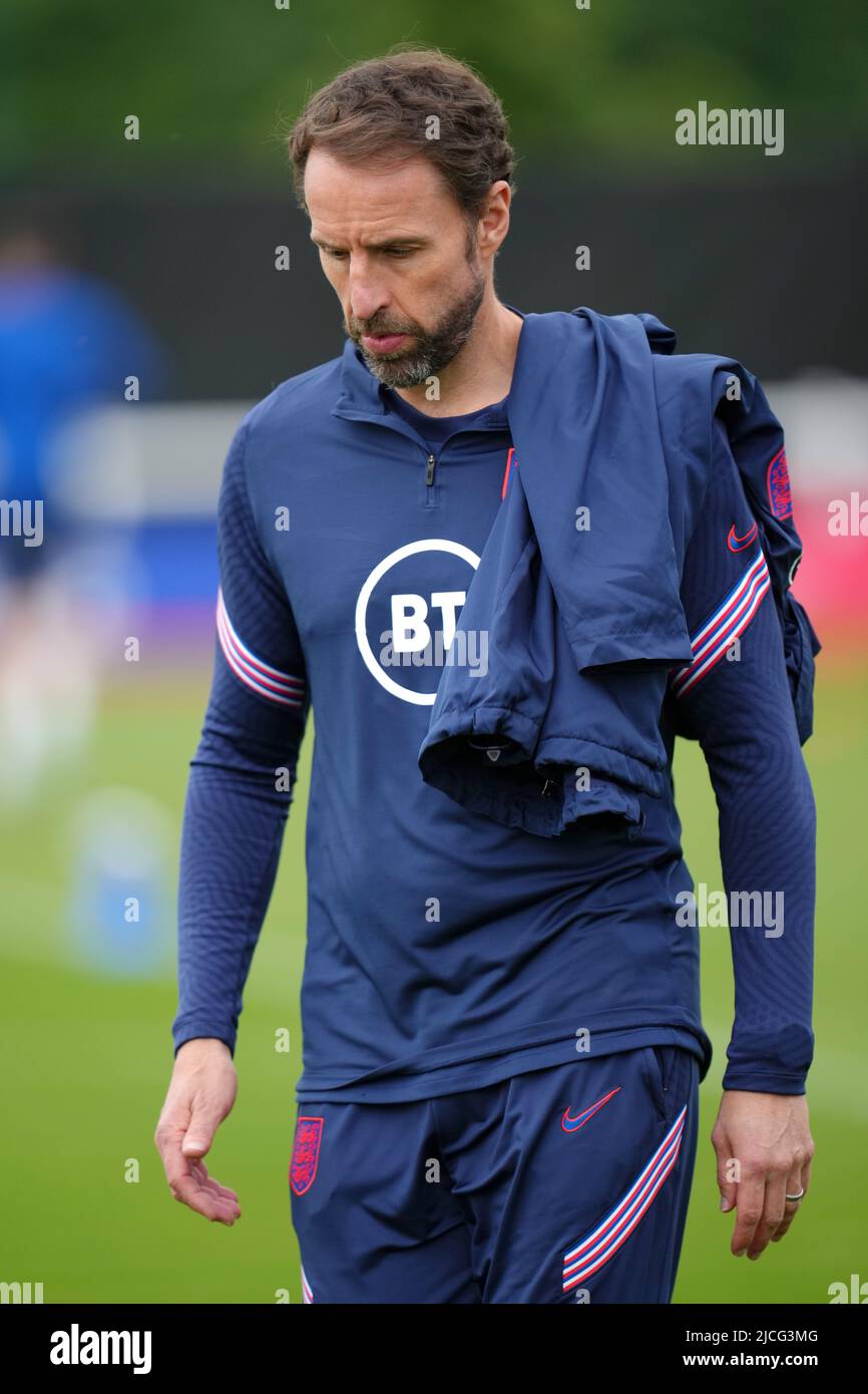 England manager Gareth Southgate during a training session at the Sir ...