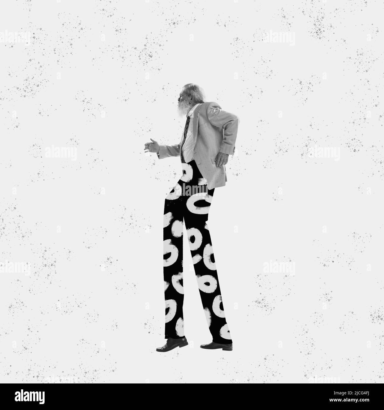 Contemporary art collage. Strange senior man in 60s, 70s fashion style ...