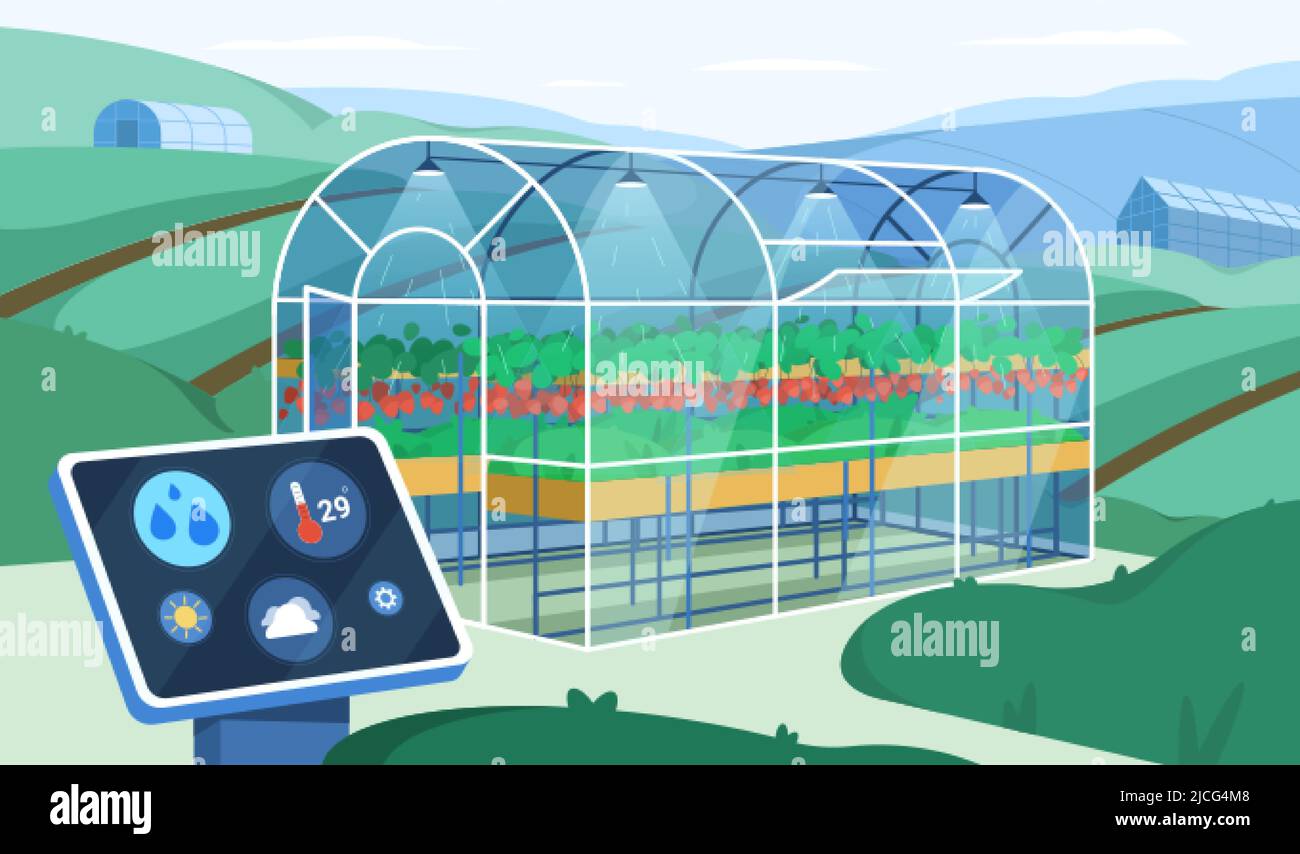 Flat greenhouse with smart futuristic tech for growing or automation ...