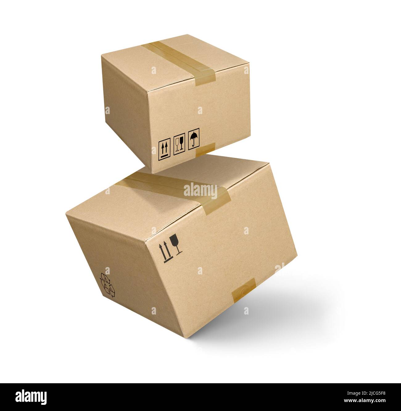 Cardboard parcel boxes falling isolated on a white Stock Photo - Alamy