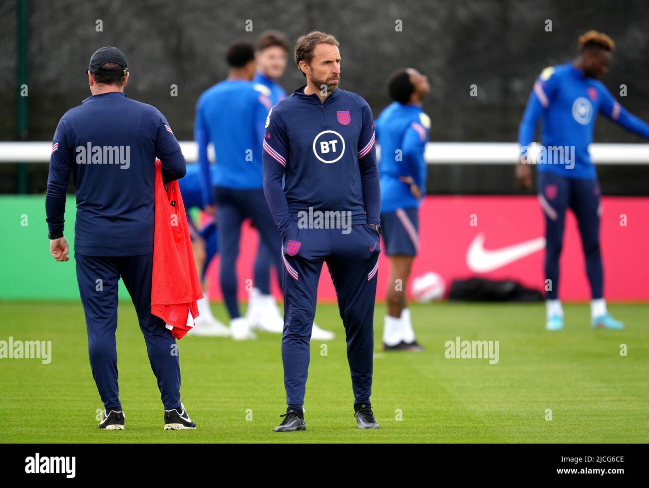 England manager Gareth Southgate during a training session at the Sir ...