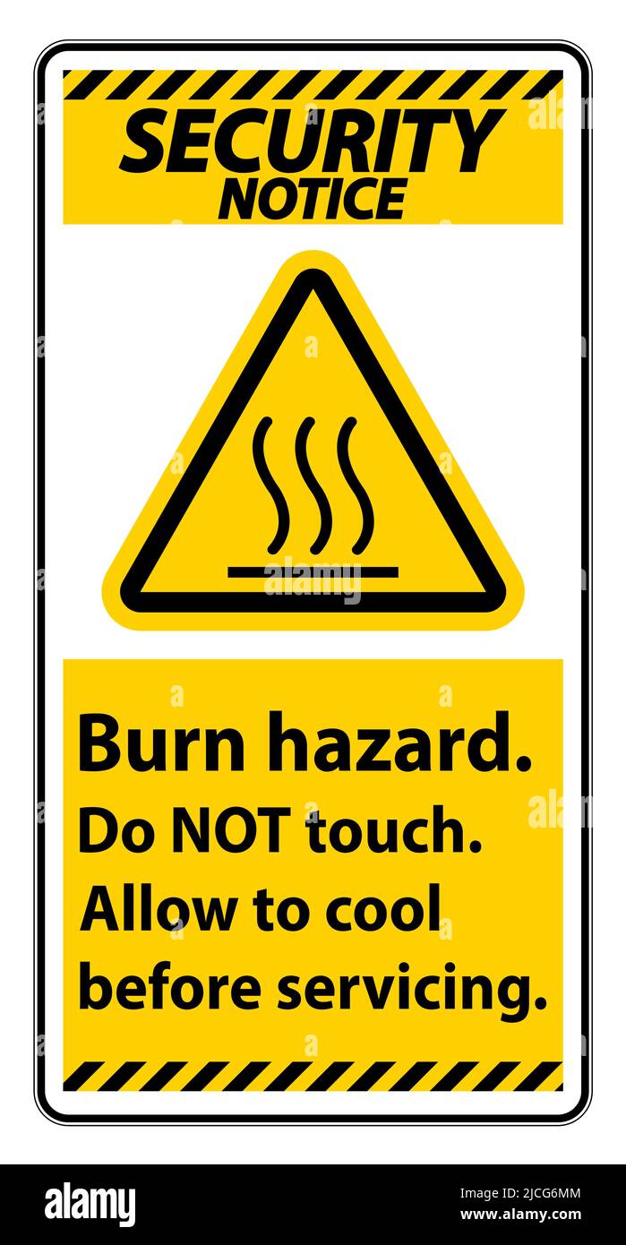 Security Notice Burn hazard safety,Do not touch label Sign on white ...