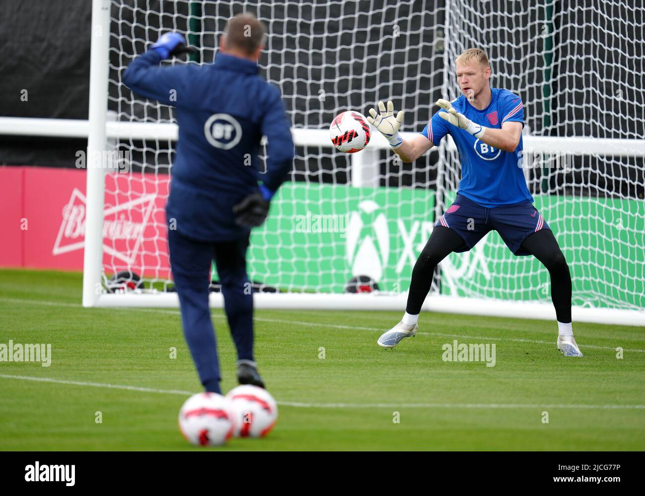 England goalkeeper Aaron Ramsdale during a training session at the Sir ...