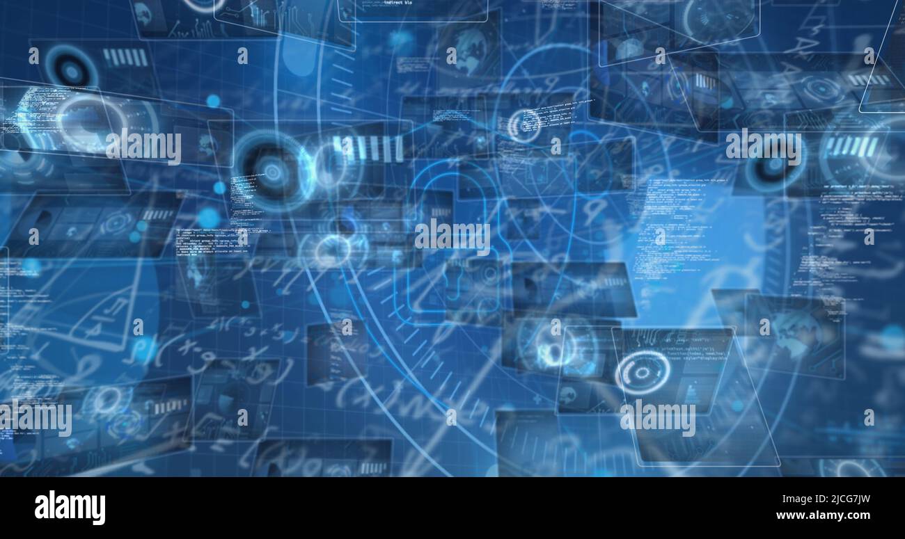 Image of scope scanning and data processing on blue background Stock ...