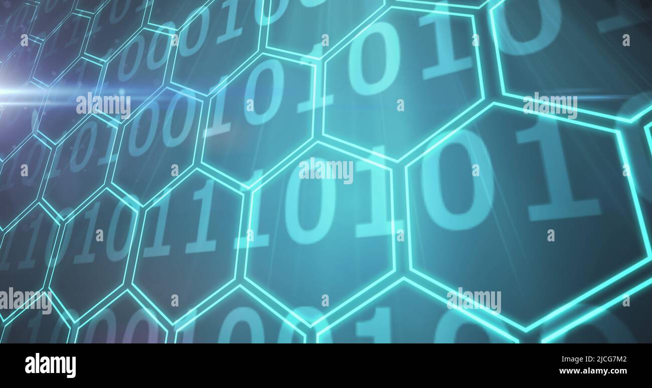 Image of shapes and binary coding on blue background Stock Photo - Alamy