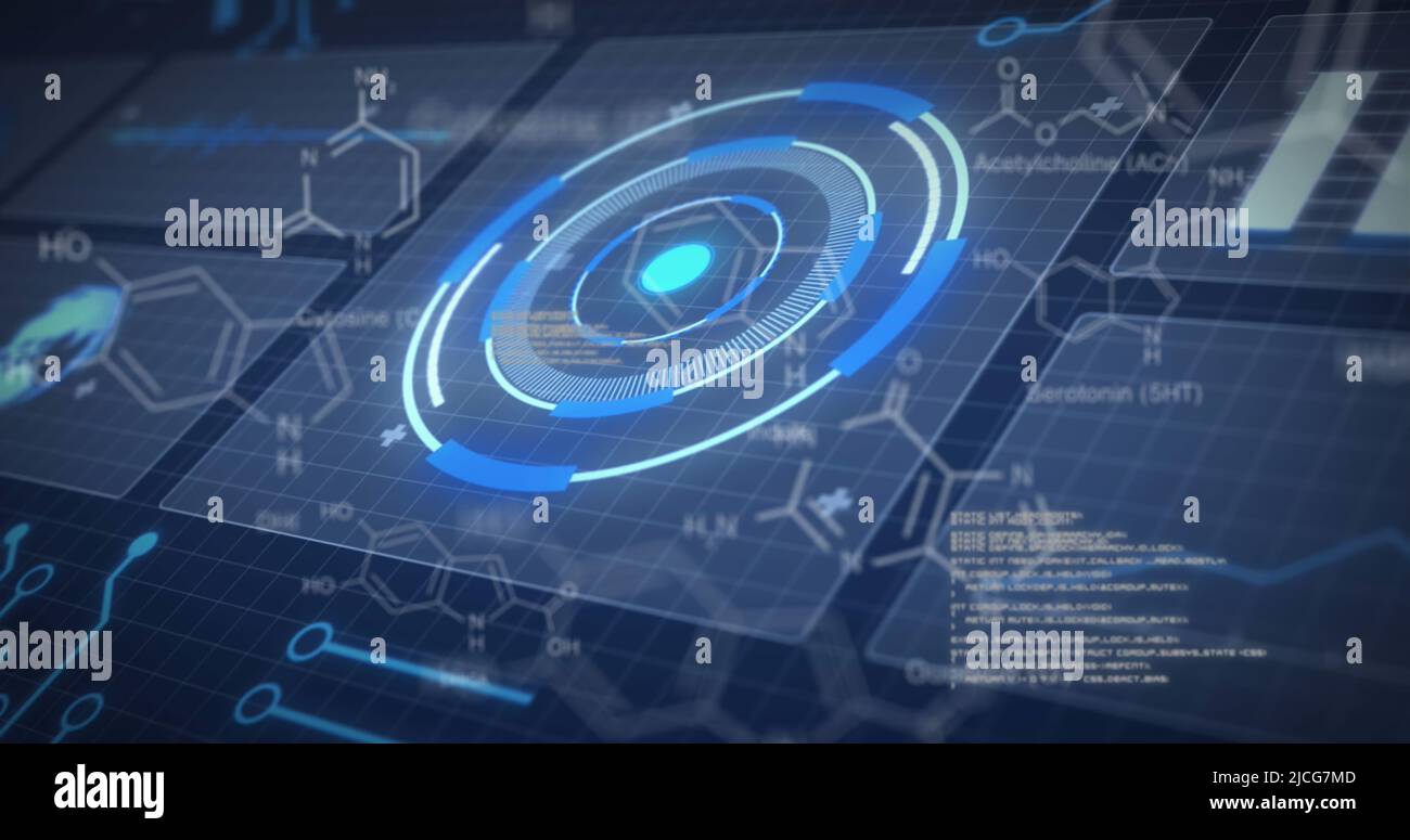 Image of scope scanning and data processing on black background Stock ...