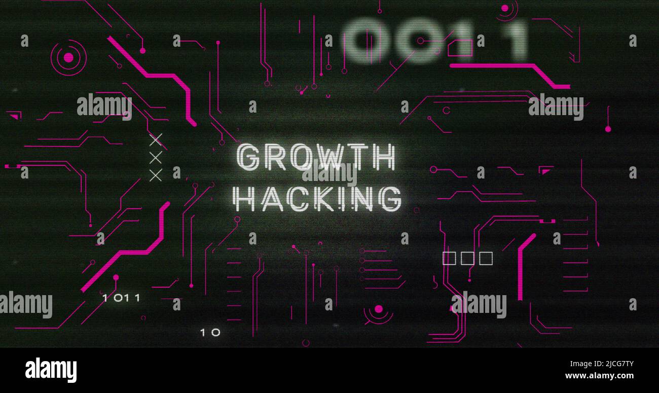 Image Of Interference Over Growth Hacking Text Data Processing And Computer Circuit Board Stock