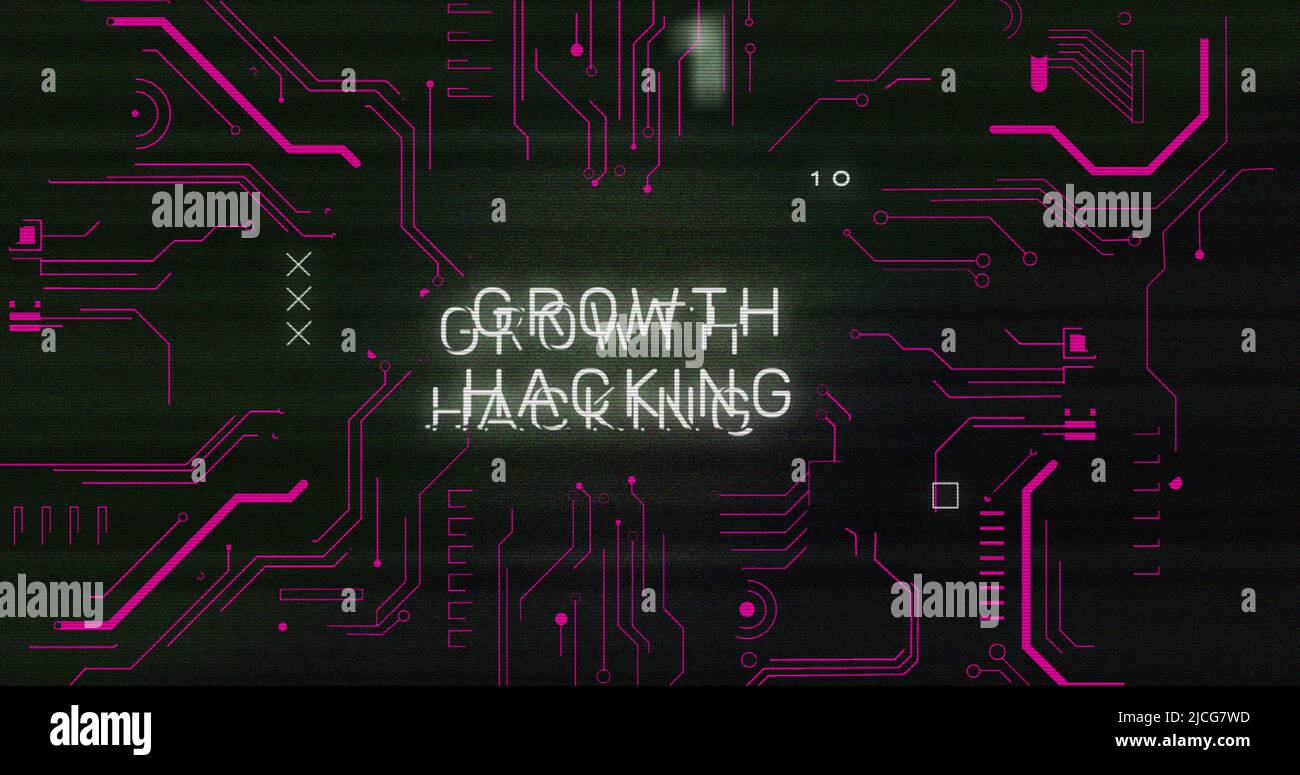 Image Of Interference Over Growth Hacking Text Data Processing And Computer Circuit Board Stock