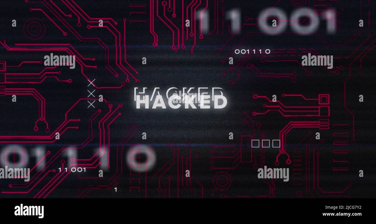 Image of interference over hacked text, data processing and computer circuit board Stock Photo ...